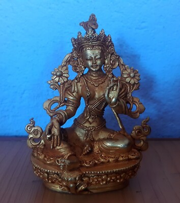 Tibetan Buddhism Goddess Green Tara Rupa Gold Plated Copper Statue ...