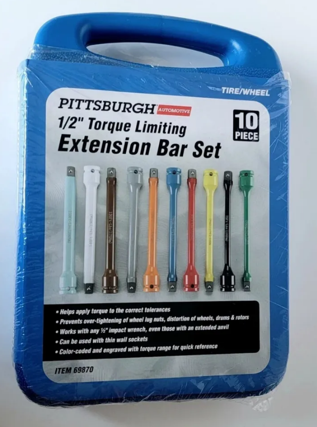 1/2" Impact Torque Stick Torque Limiting Extension Bar Set Color Coded ...