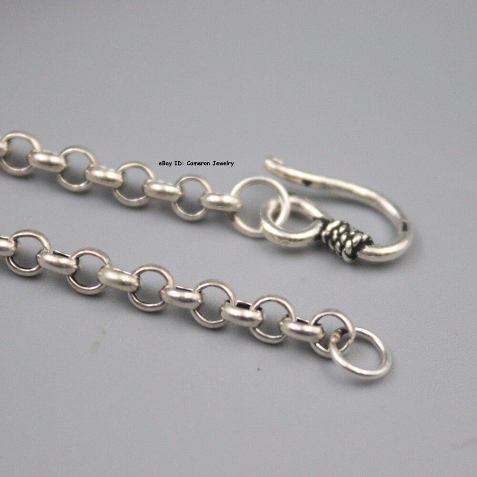 Pure S925 Sterling Silver Chain Men Women 4mm Cable Link Necklace 12 ...