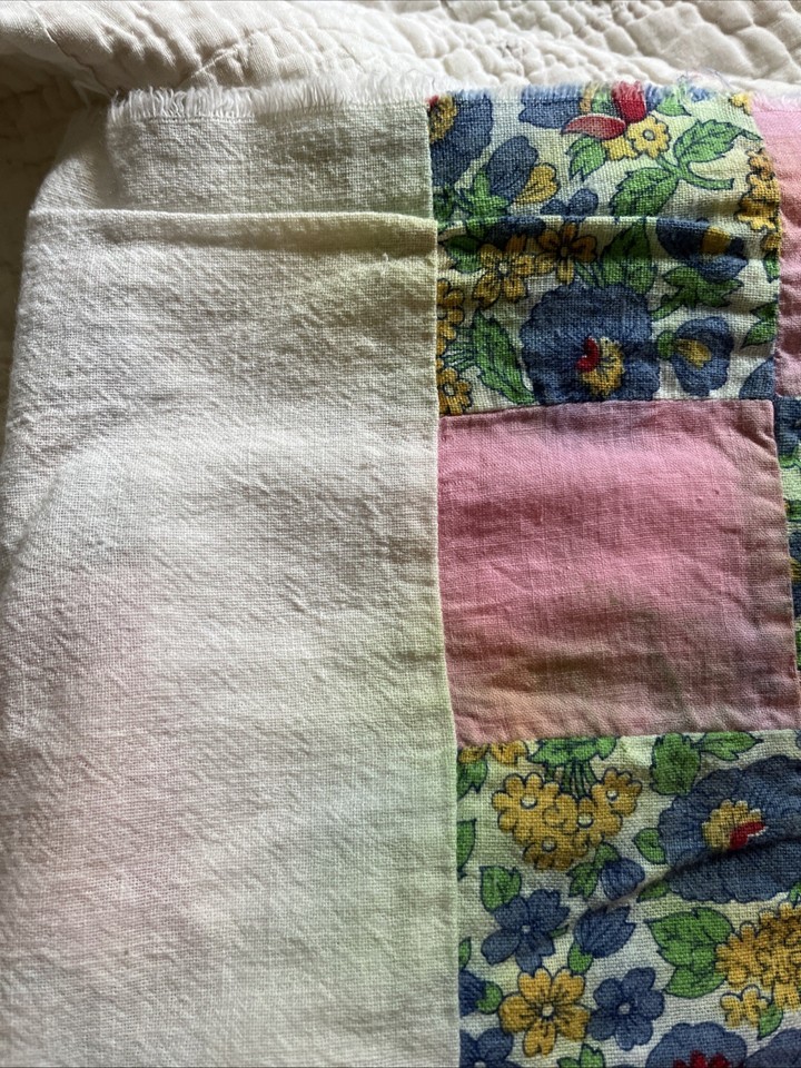 Vintage Patchwork quilt top unfinished Pinks Feed Sack Fabrics 76 X 76 ...