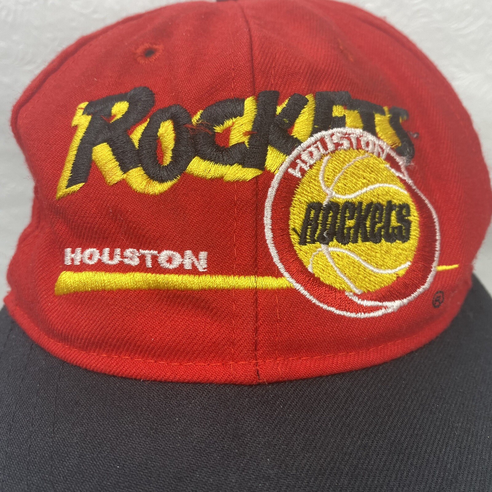 Vtg Houston Rockets NBA Red Black Adjustable Snapback Cap Hat 90s ...