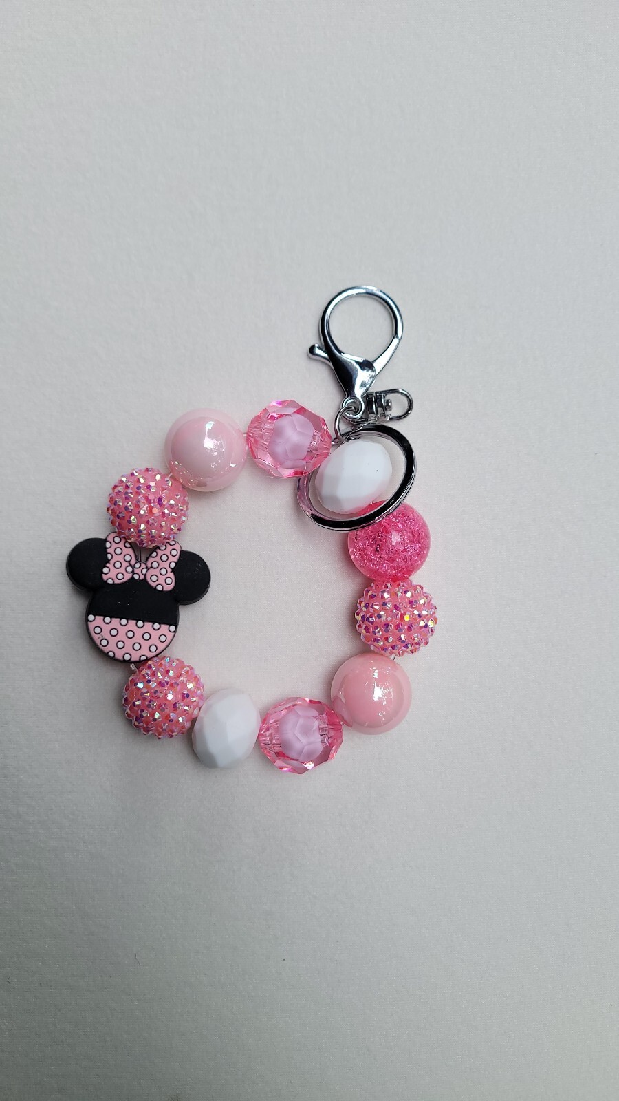 Beaded Minnie Mouse Pink Keychain Wristlet | eBay