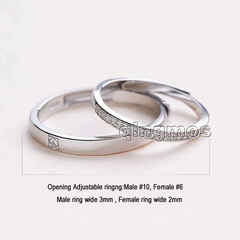 Lovers Gift one pair Lovers Crystal silver 925 Opening Adjustable ...
