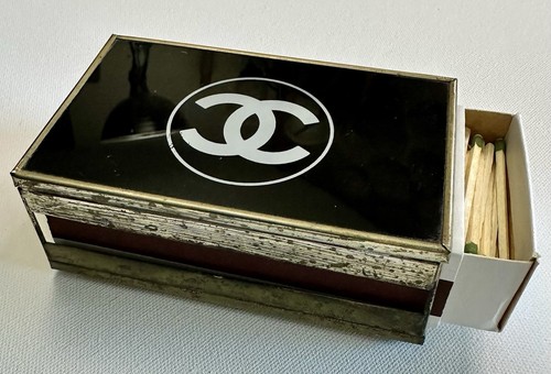 Vintage Style Matchbox Holder Black Glass Gold-Tone Decorative Case | eBay