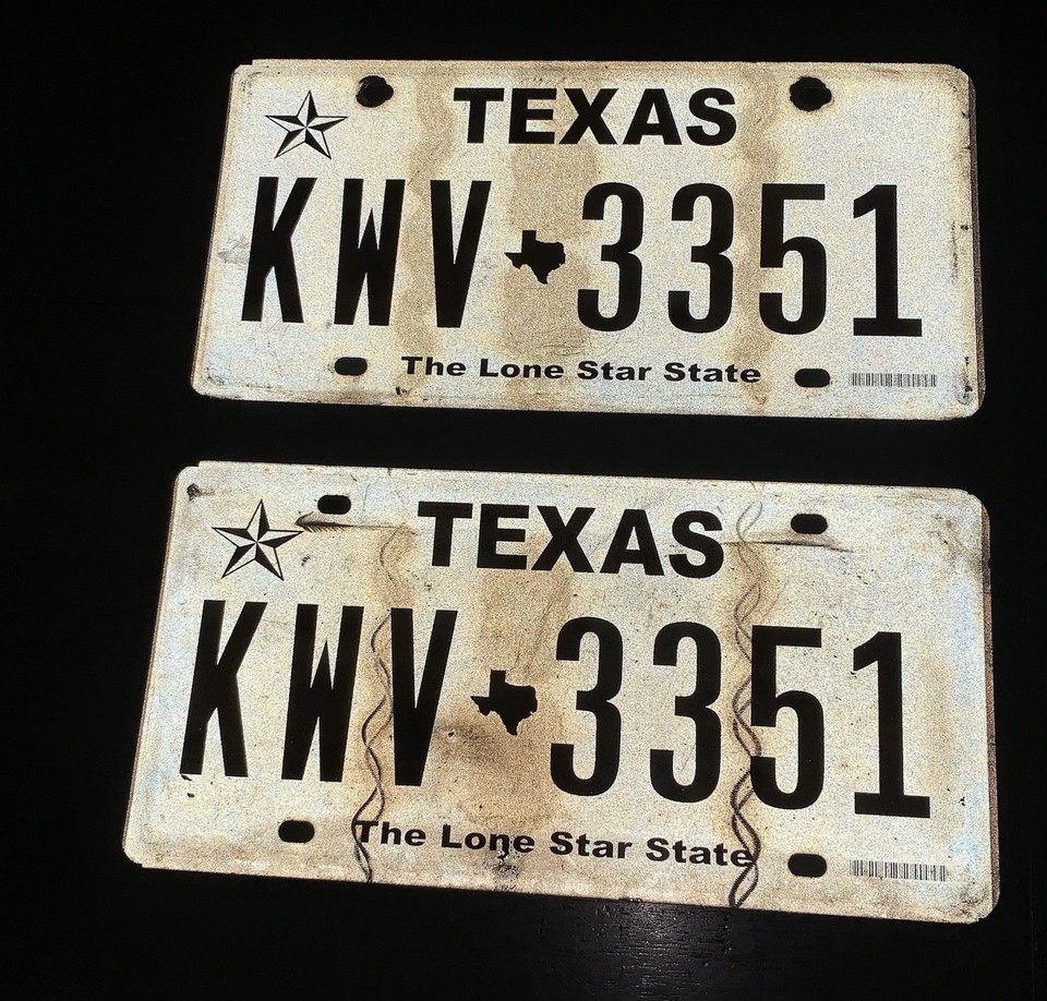 A4 TEXAS LICENSE PLATE PLATES MATCHING PAIR KWV 3351 TX LONE STAR STATE ...