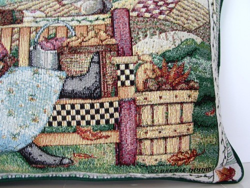 Debbie Mumm - Fall, Leaves, Girl, Bench, Patchwork Hillside Tapestry ...