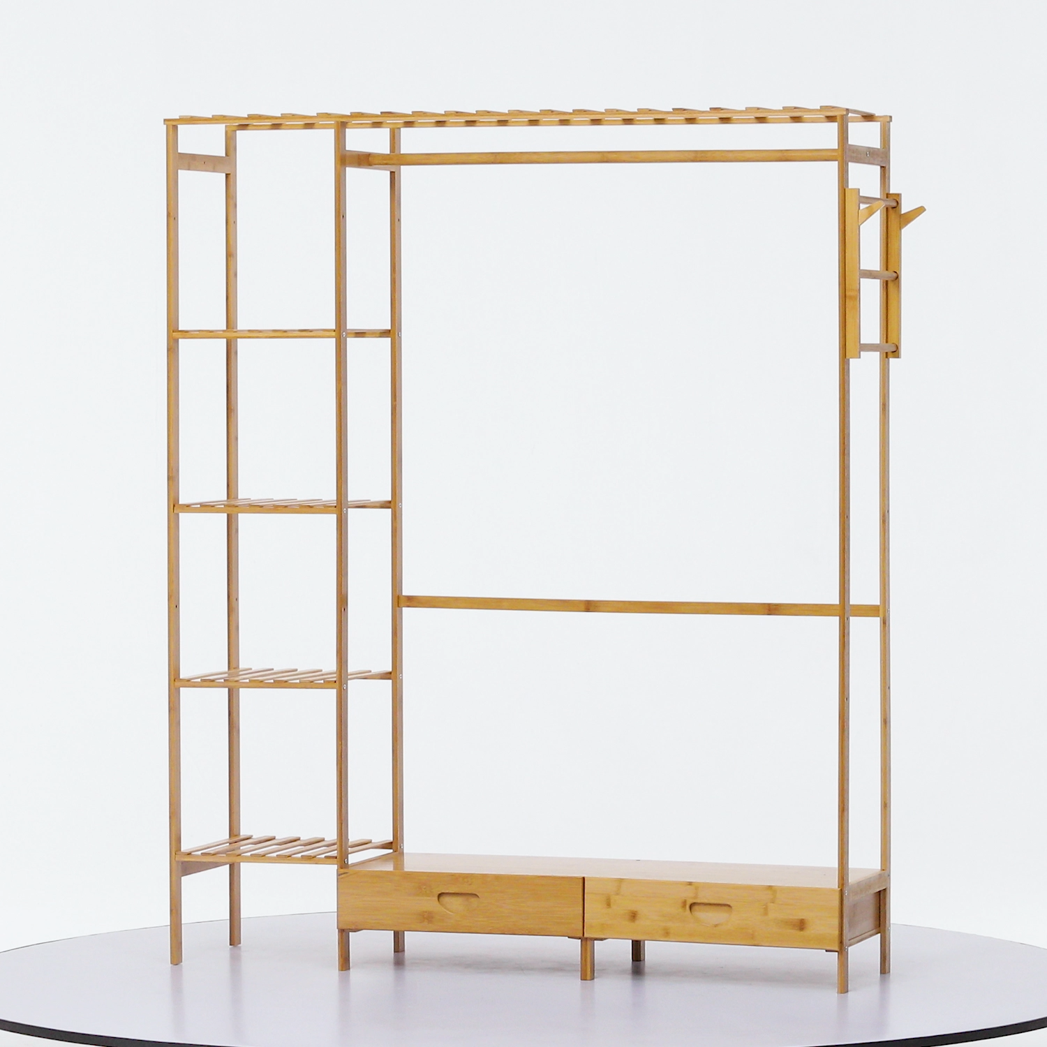 48"Natural Bamboo[CLOTHES RAIL+PANT RACK+DUAL DRAWER]Coat Storage ...