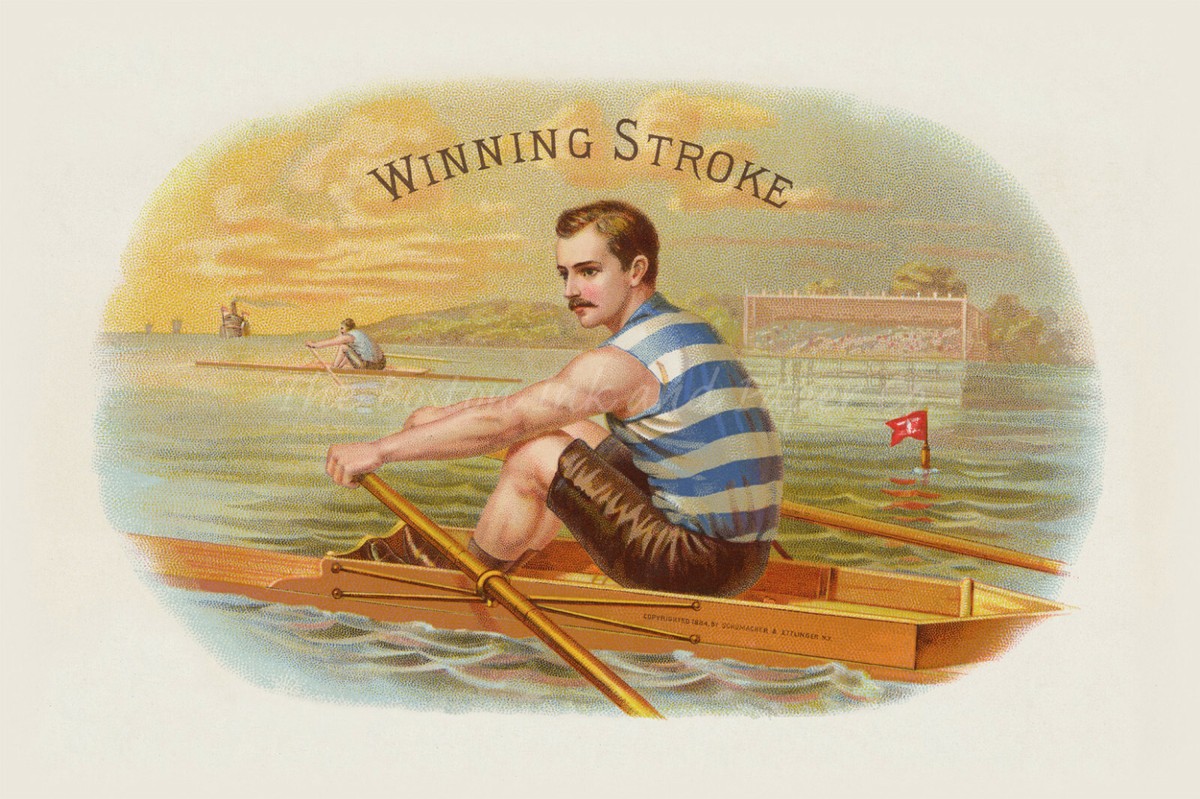 Rowing Artwork Couple In Rowing Boat By English School: Fine Art Print