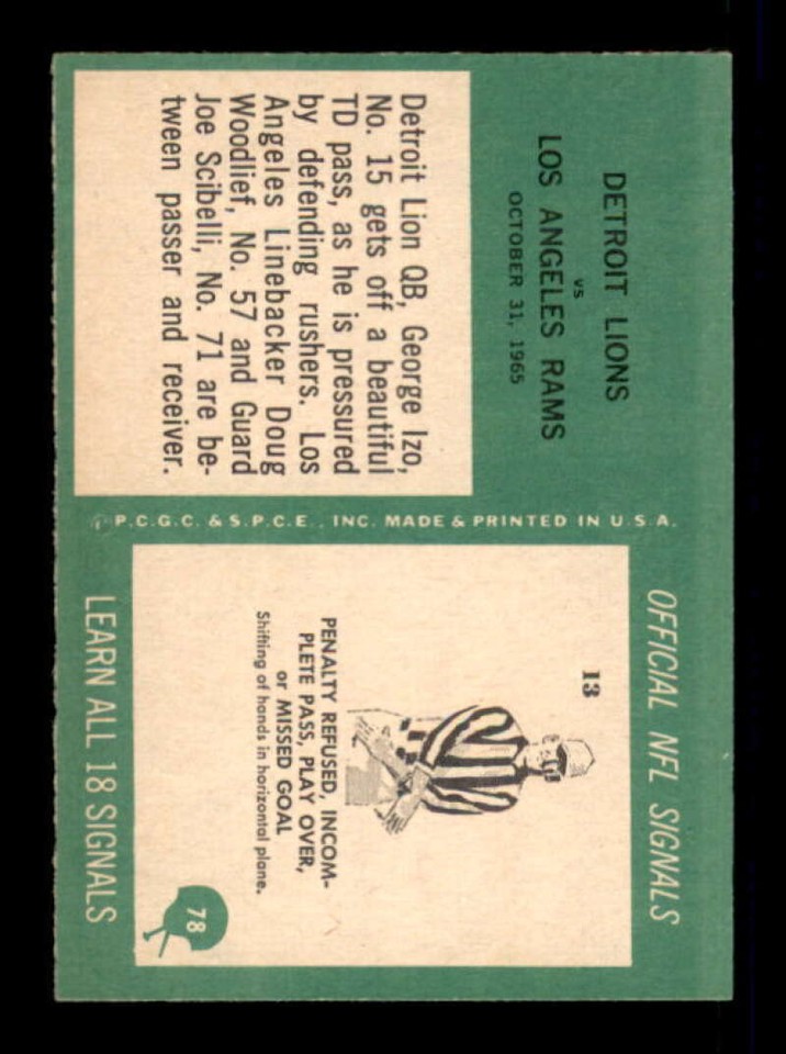 1966 Philadelphia #78 George Izo EX+ Lions Lions Play 563258 | eBay
