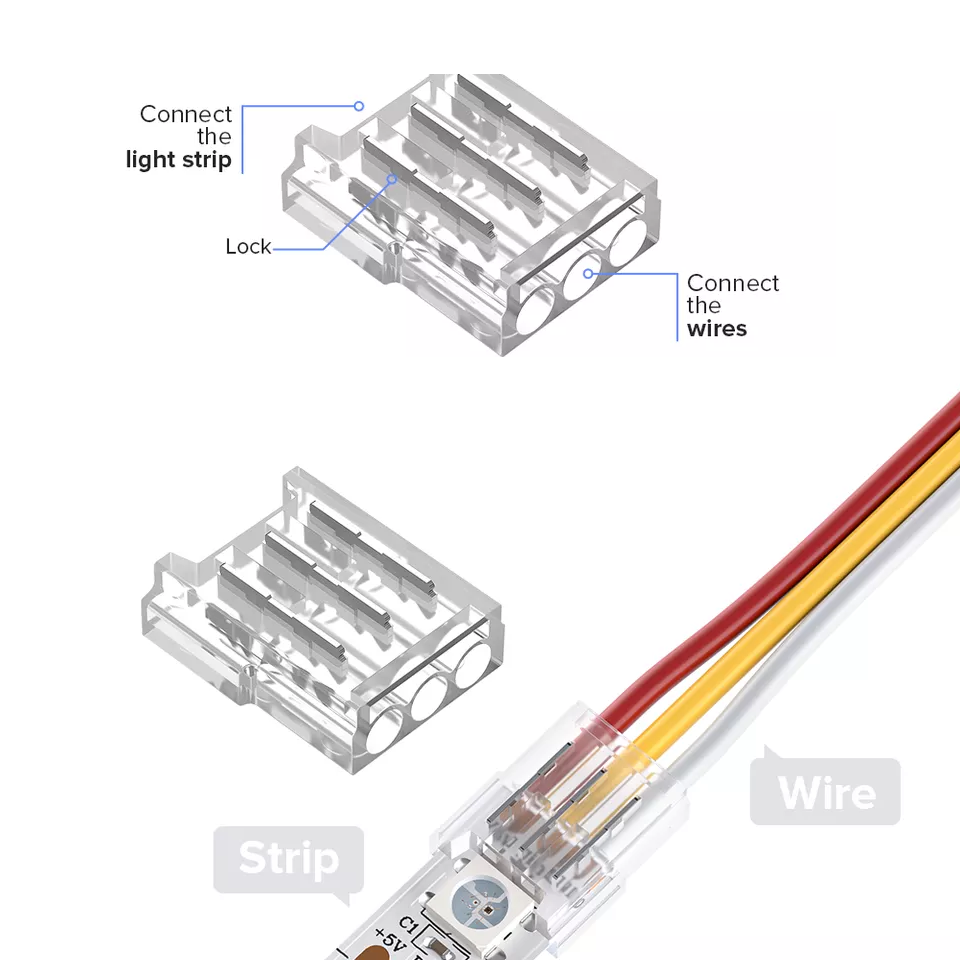 PREMIUM Connector 3 PIN RGB LED STRIP LIGHT SOLDERLESS WS2812B WS2811 ...