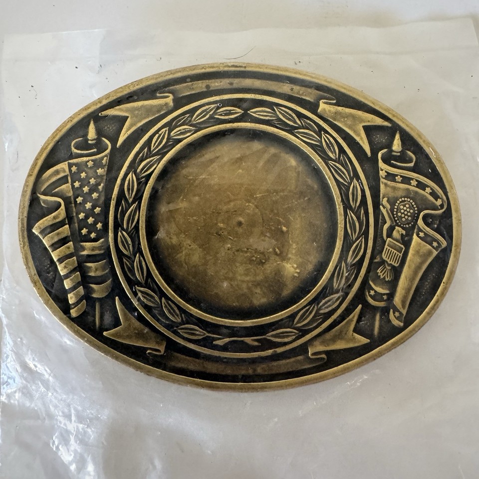 Vintage Coin Belt Buckle USA United States Flag Brass Holds 34mm Coin ...