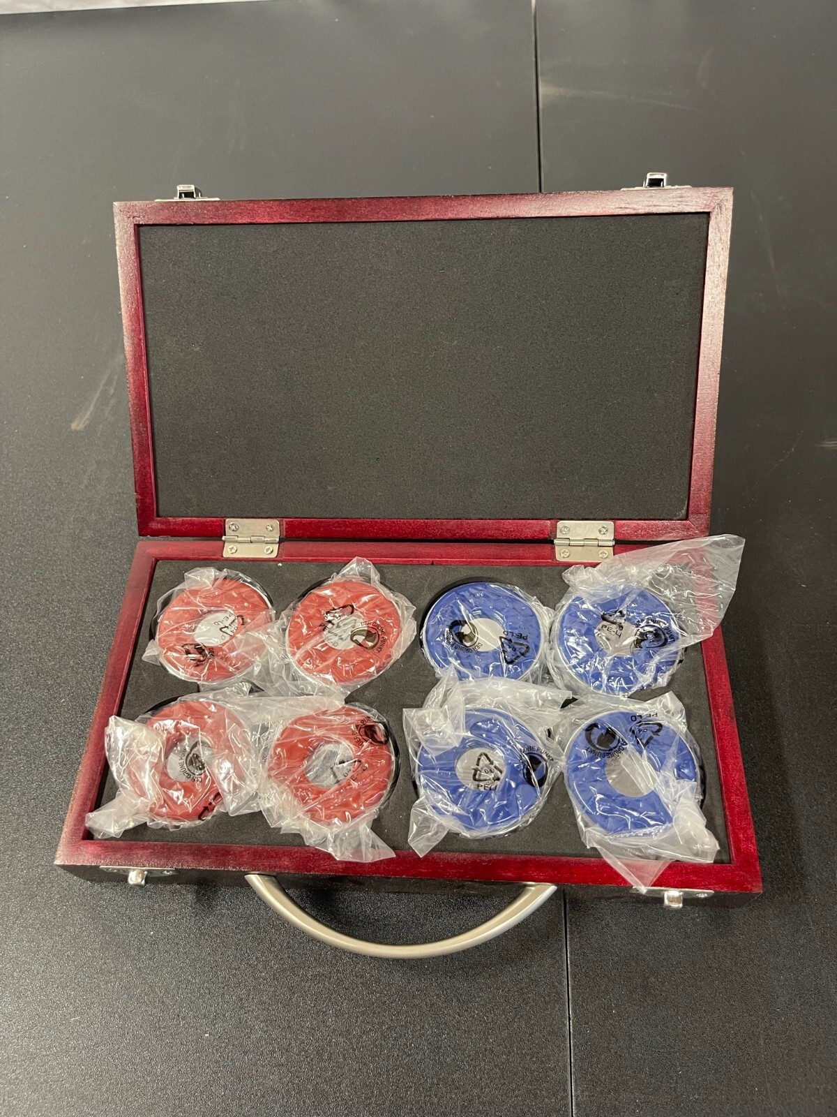 Hathaway Shuffleboard Pucks With Case Set of 8 Dark Cherry Finish for ...