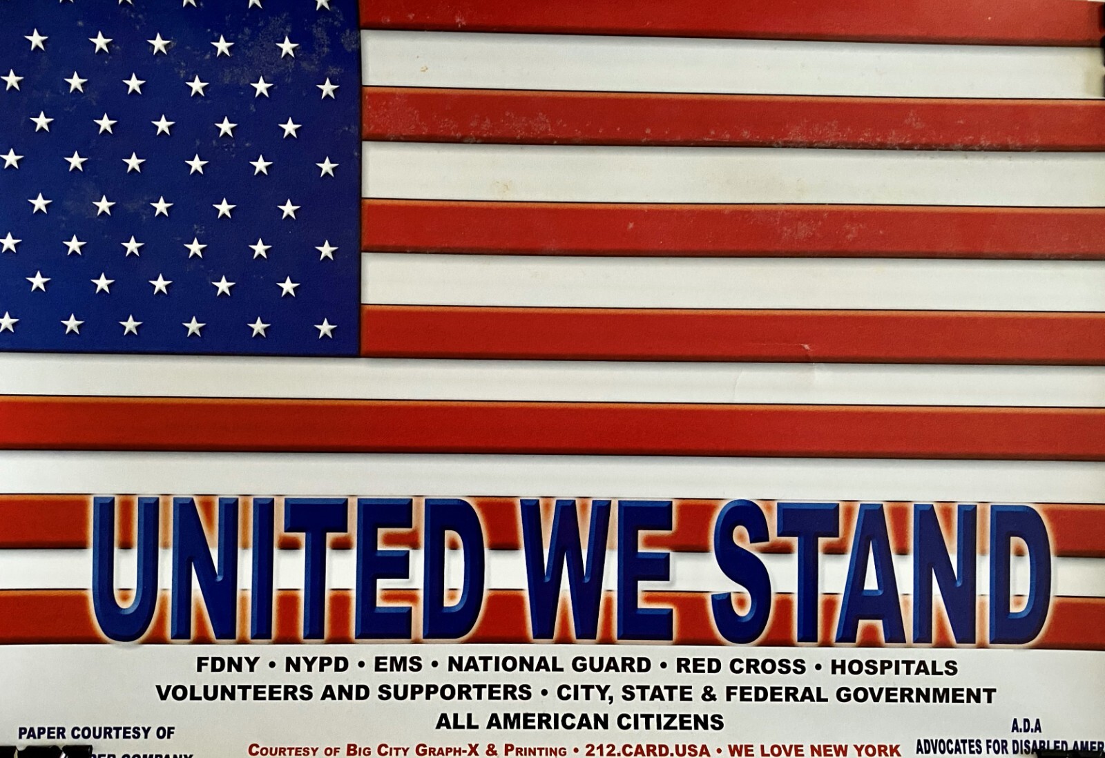 "United We Stand" Flag, by Big City Graph-X, 13x19, 9/11 poster ...
