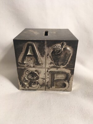 Vintage Silver Plated Alphabet And Animal Kids Coin Bank Toy Made In ...