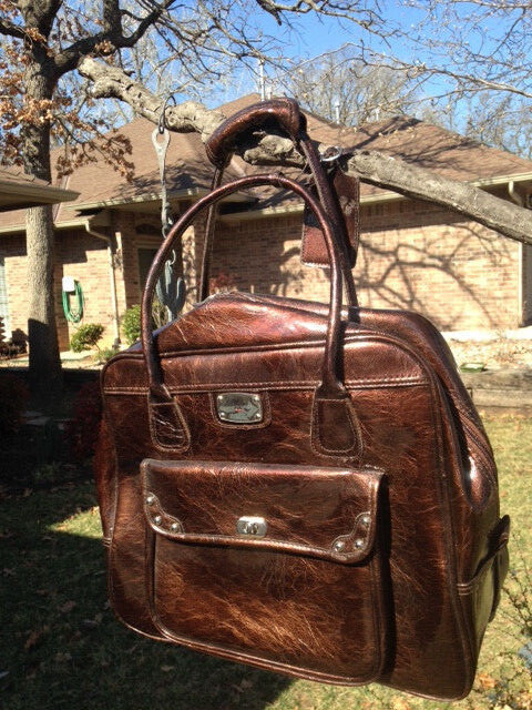 Rolling computer bag by Totes, brown faux patent leather: local pickup ...