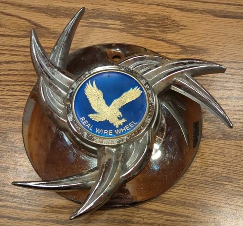 Vintage Real Wire Wheel Chrome Spinner Blue & Gold Eagle Logo With Hub ...