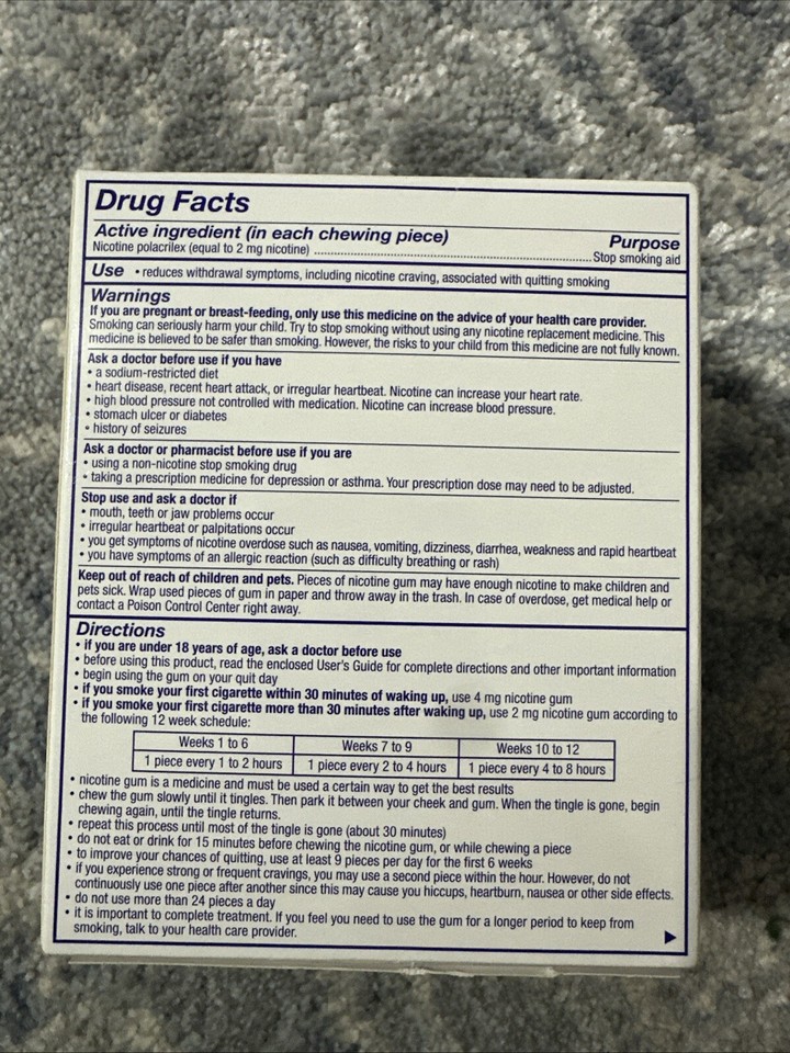 Nicorette 2 mg Nicotine Stop Smoking Aid Gum, White Ice Mint-160 Count ...