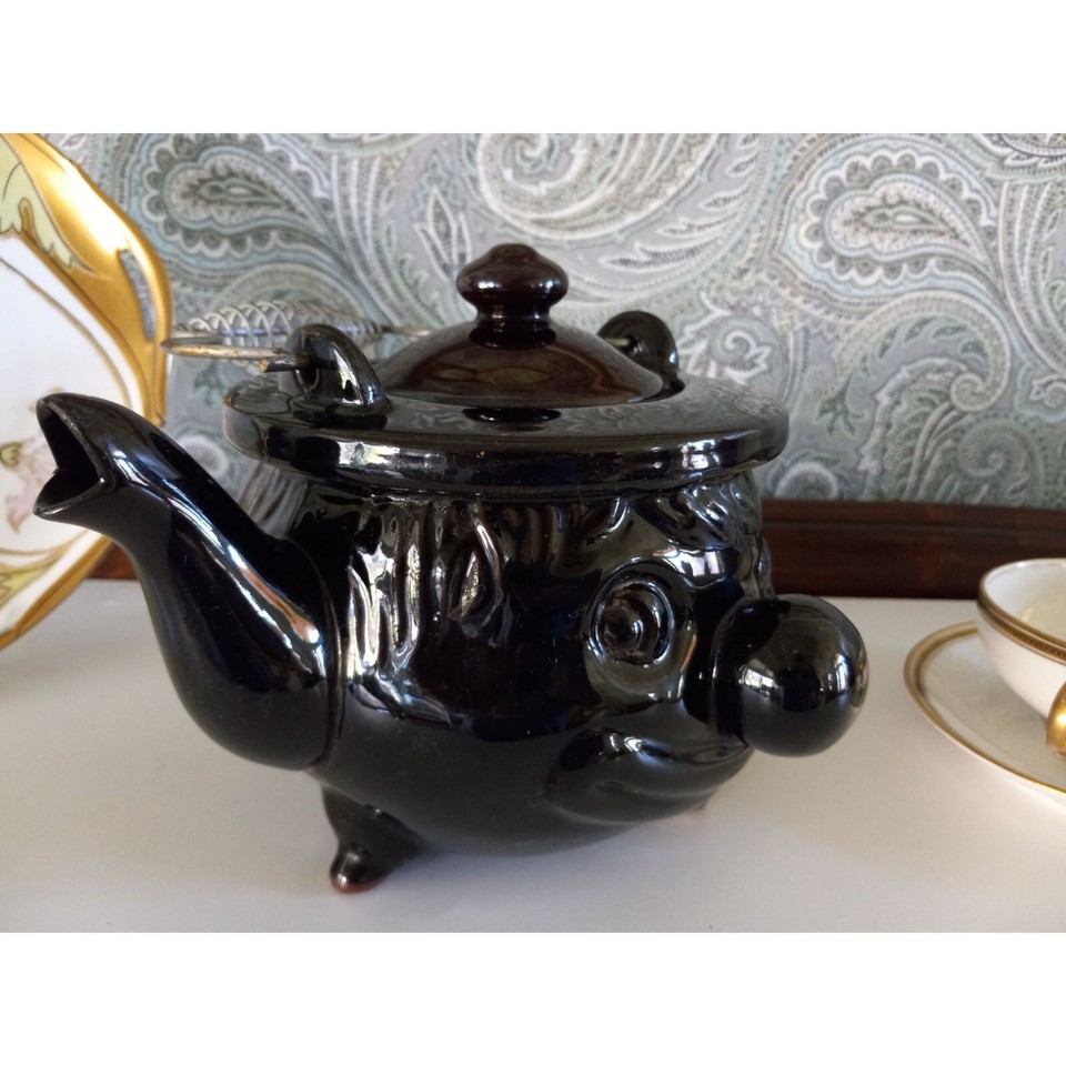 Vintage Thames Pottery Brown Clown Teapot with Metal Wire Coil Handle ...