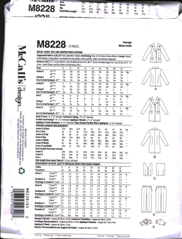 8228 UNCUT McCalls Sewing Pattern Adult Halloween Costume Jacket Vest ...