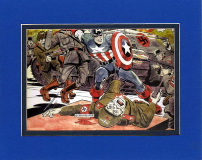 CAPTAIN AMERICA FIGHTING GERMANS WWII MATTED PRINT Frame Ready Marvel ...