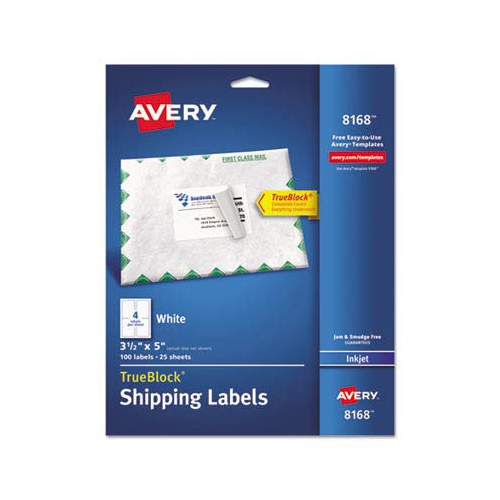 Avery 8168 Inkjet Labels, Shipping, Permanent, 3-1/2-Inch x5-Inch , 100 ...