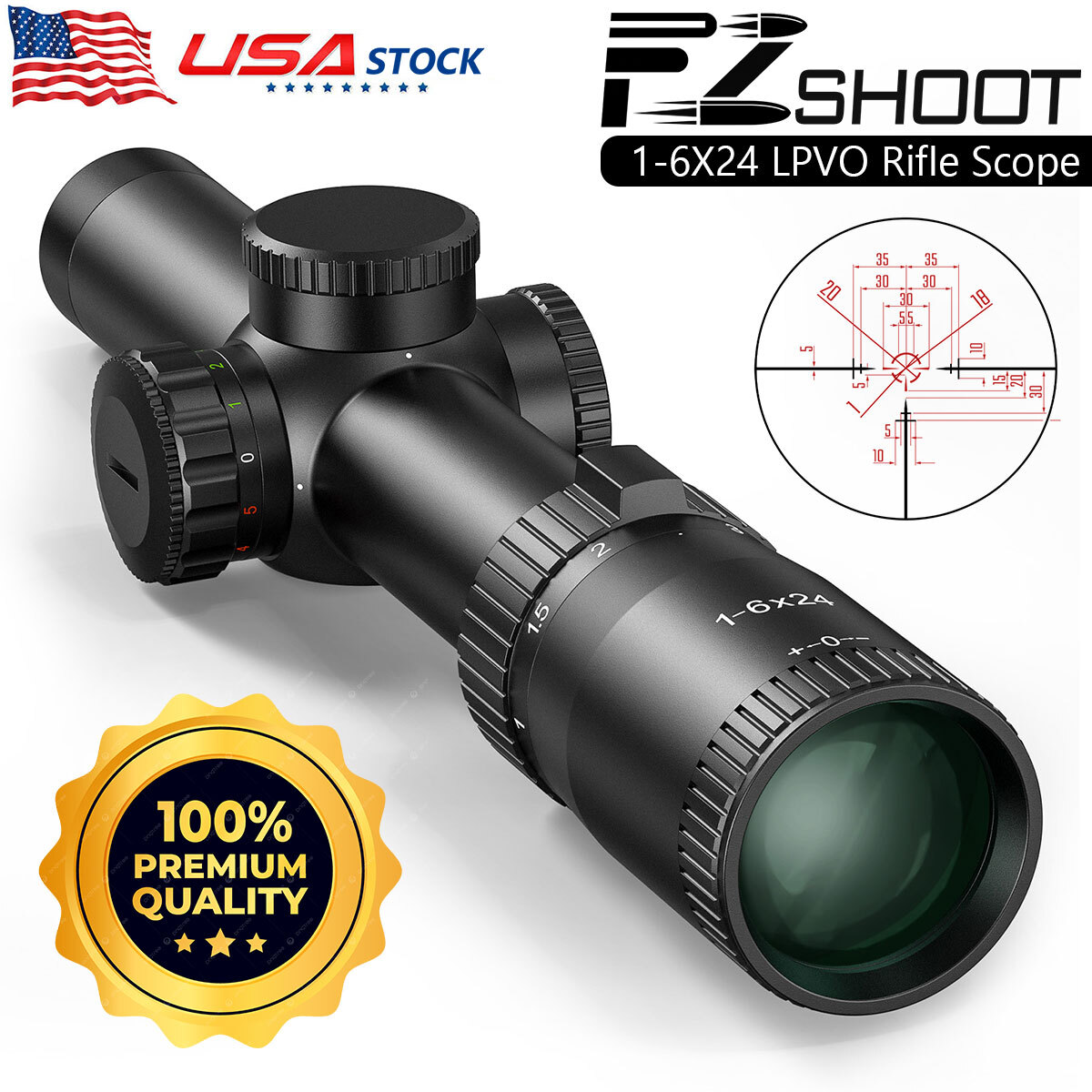 1-6X24 LPVO Rifle Scope Dual Illuminated R16 MOA Reticle Optics Scope ...