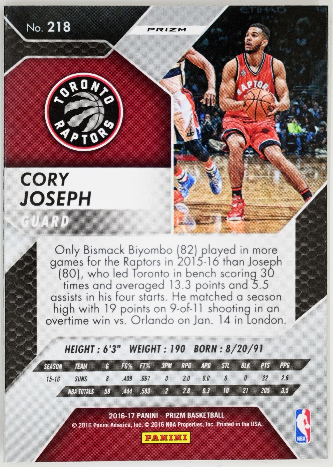 2016-17 Panini Prizm - Silver Prizm #218 Cory Joseph for sale online | eBay