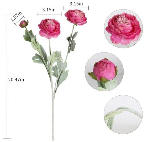 Flowers Fake Peonies Artificial Ranunculus Flowers 6pcs 18Heads Silk ...