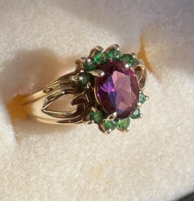10kt GOLD, 1.50cttw RHODOLITE+TSAVORITE Green Garnet Ring-size 6-Gift ...