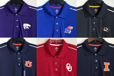 New NCAA Men's Polo Dress Shirt Embroidered Logos College Polyester ...