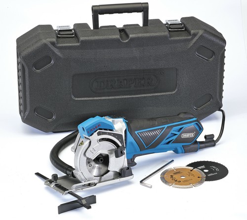 Draper Mini Plunge Circular Saw 230V 600W 89mm with 3 Blades & Carry ...
