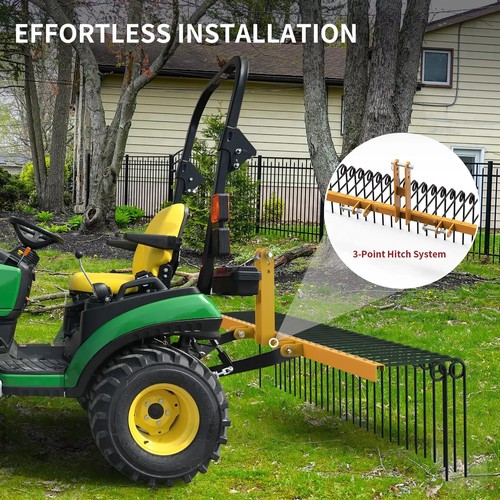 72 in 3 Point Pine Straw Rake Rake Attachment for Cat-0 & Cat-1 Tractor ...