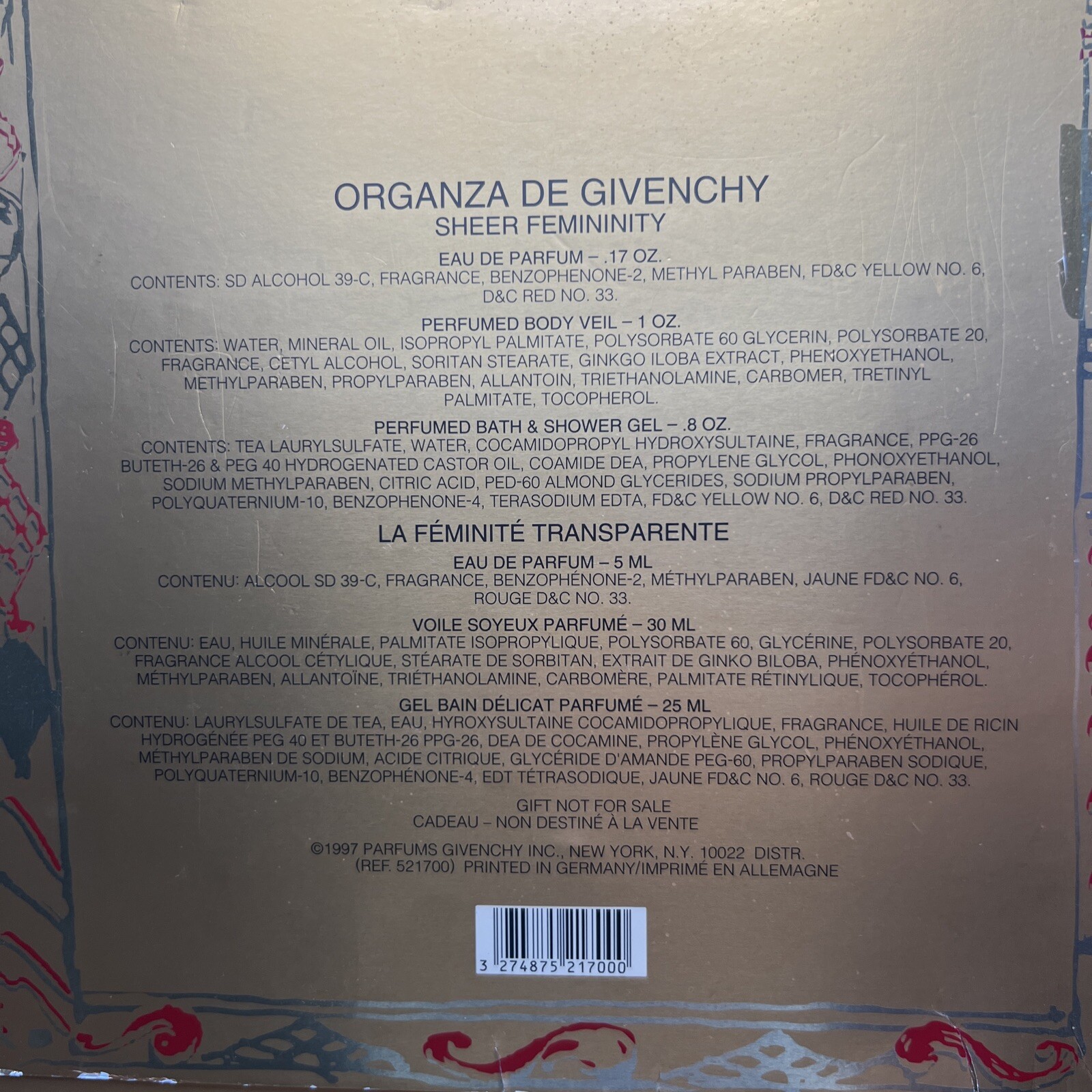 GIVENCHY ORGANZA BATH GEL BODY VEIL EAU DE PARFUM GOLD DUST GIFT BAG ...