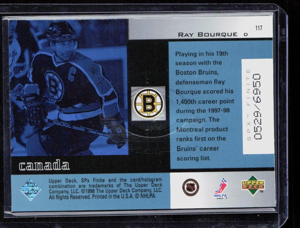 Ray Bourque 1998-99 SPx Finite #117 Global Impact /6950 | eBay UK