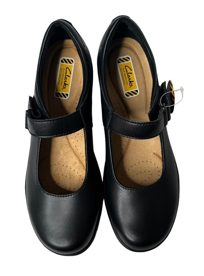 NEW Clarks Womens 8 Talene Ave Black Leather Non Slip Mary Jane Shoes ...