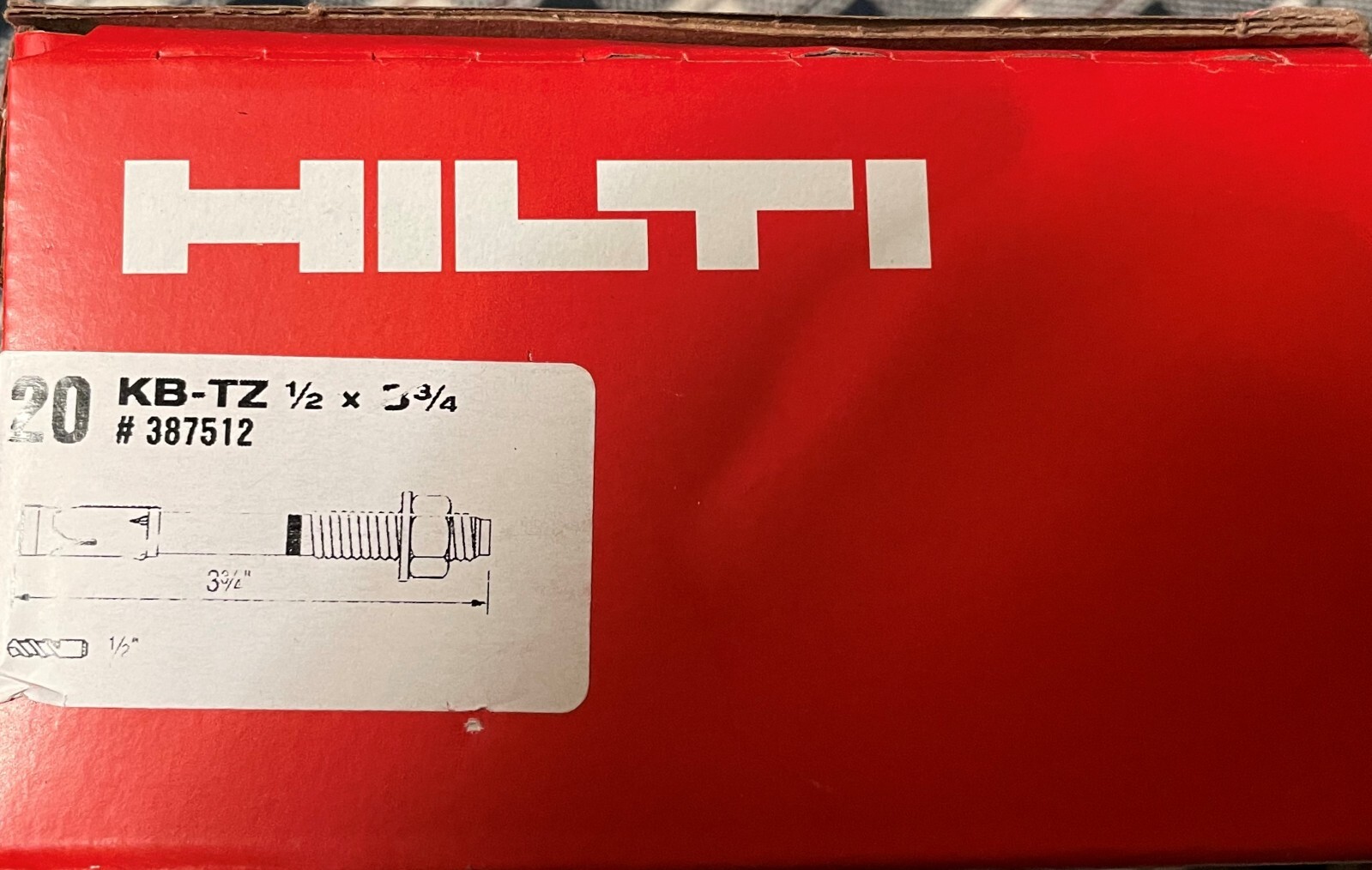 HILTI KWIK Bolt TZ Expansion Anchor Carbon Steel KB TZ 1 2 X 3 3 4