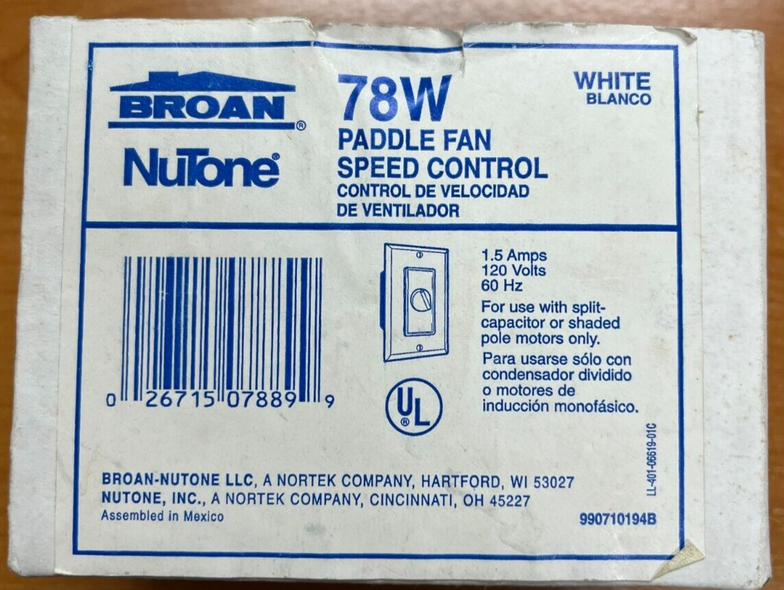 Broan 78W White Ceiling Fan Speed Control 1.5 Amp for sale online | eBay