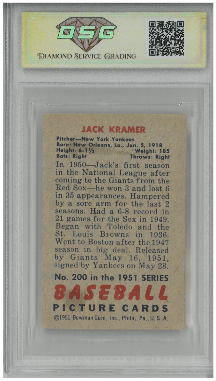 1951 Bowman - #200 Jack Kramer for sale online | eBay