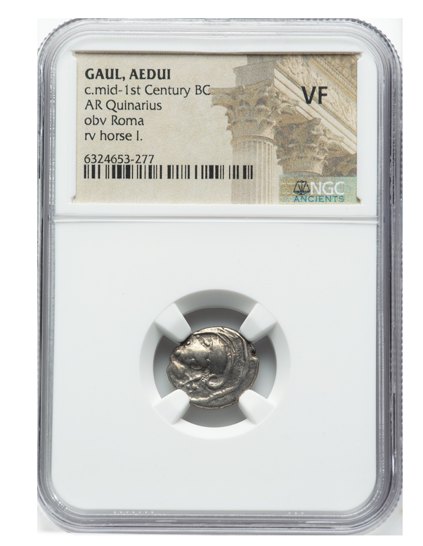 NGC Certified Quinarius Silver Ancient Coin Celtic Gaul Horse Rome Very ...