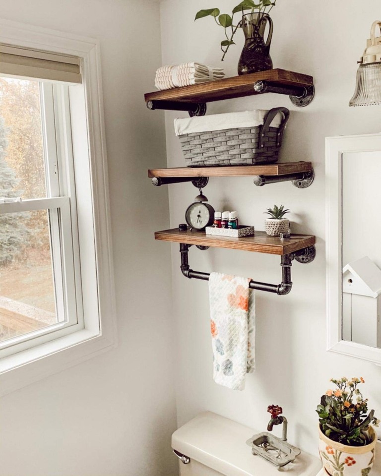 Industrial Pipe Shelving Wall Mounted 3 Tier Rustic Bathroom Shelves ...