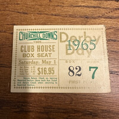 Original 1965 Churchill Downs Kentucky Derby Clubhouse Box Seat Ticket ...