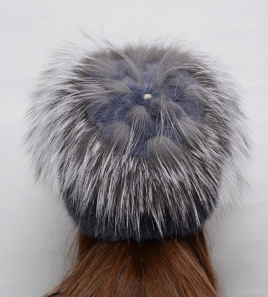 Real Fur Hat Women's Mink Knitted Winter Real Mink Fur Hat With Silver ...