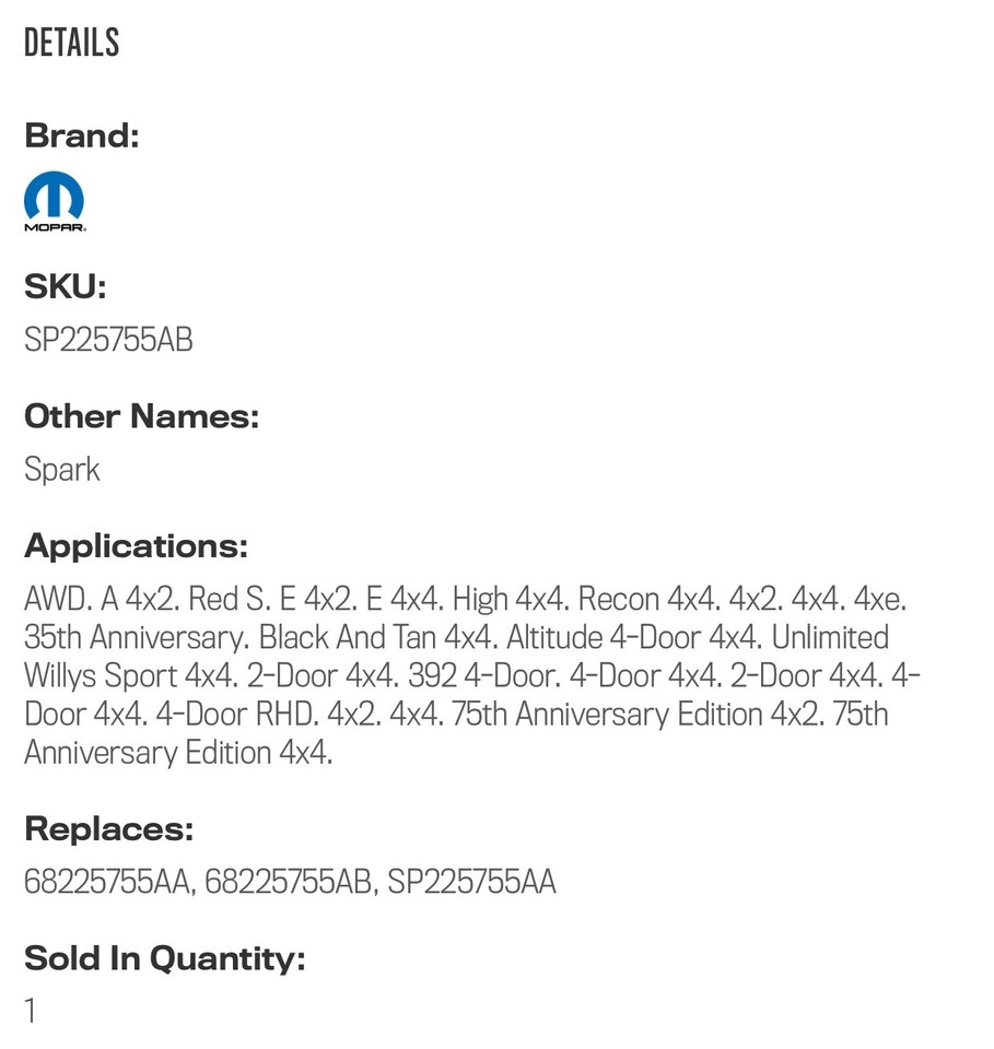 NEW Genuine Mopar SP225755AB Spark Plug 16-24 Jeep Dodge RAM Chrysler 3 ...