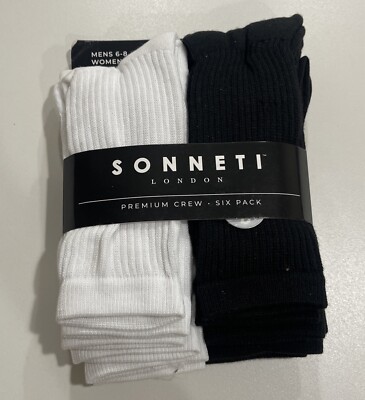 Sonneti Men’s Black & White Crew Socks 6-Pairs Size 6-8 | eBay