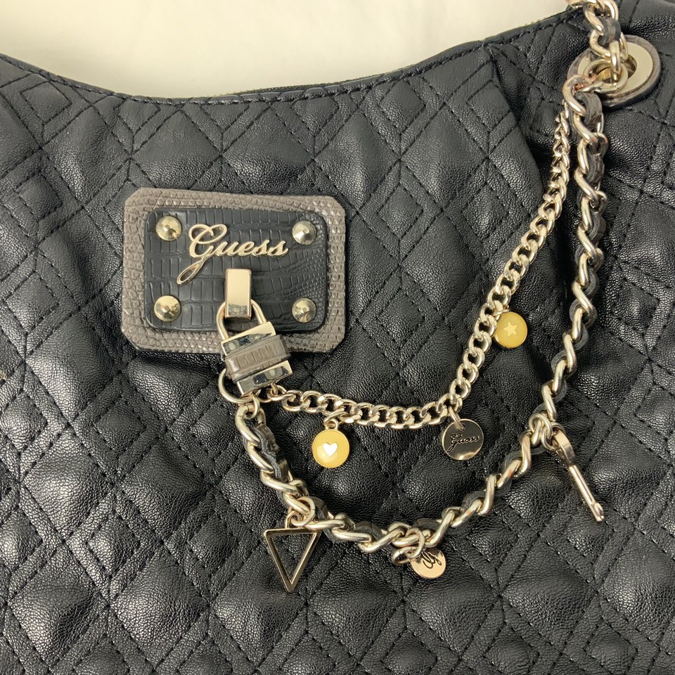 Guess Vegan Faux Leather Quilted Satchel Purse W/ Lock Bling VG 480809 ...
