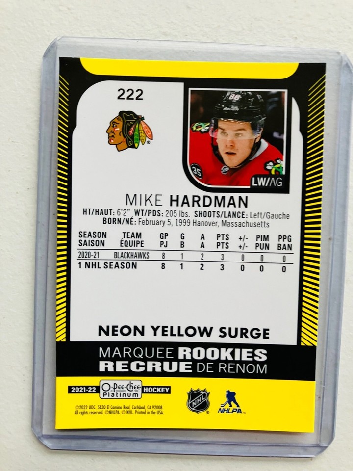 2021-22 O-PEE-CHEE PLATINUM HOCKEY OPC NEON YELLOW SURGE ROOKIE MIKE ...