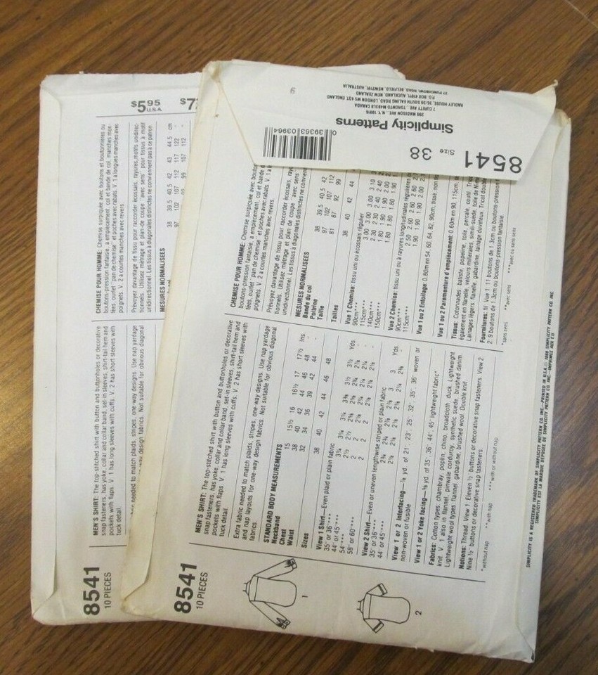 Simplicity 8641 Men's Western Shirt sizes 38 & 40 Uncut | eBay