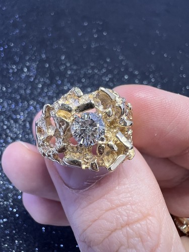 14K Yellow Gold Men’s Diamond Nugget Ring - Gem