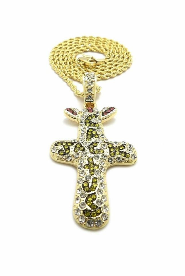 Travis Scott Cactus Jack Cross Pendant 18" 20" 24" Cuban Box Rope Chain ...