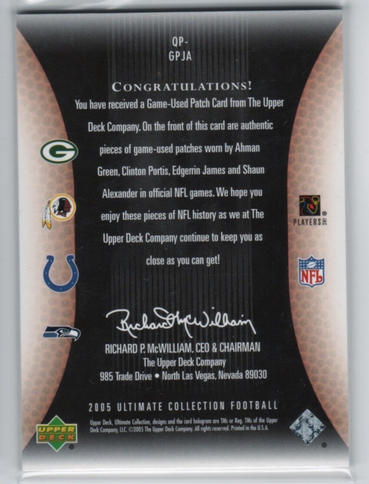 2005 Ultimate Quad Patch 9 clr shield Green Portis Alexander James #'d ...